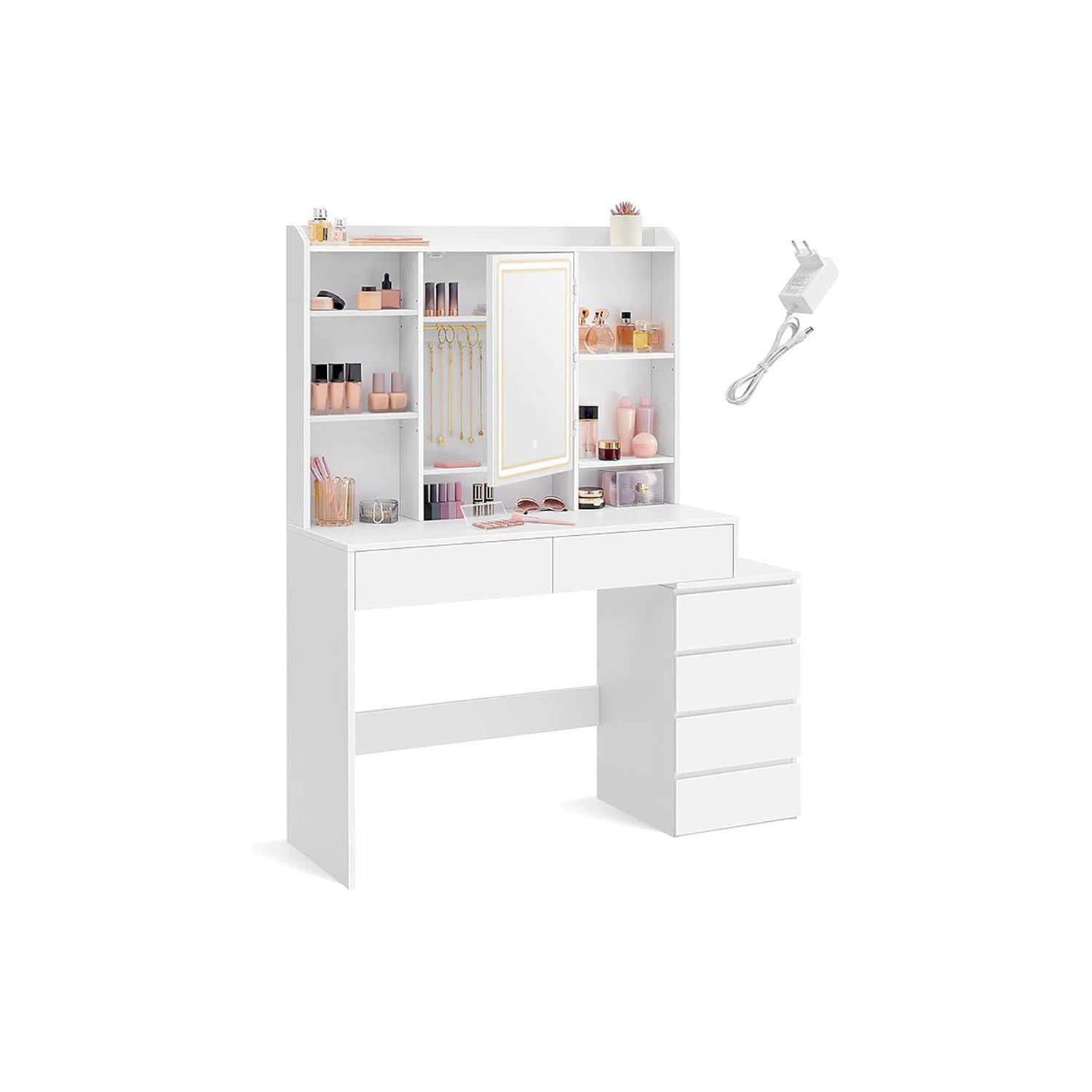 VASAGLE Coiffeuse avec grand miroir LED à luminosité réglable